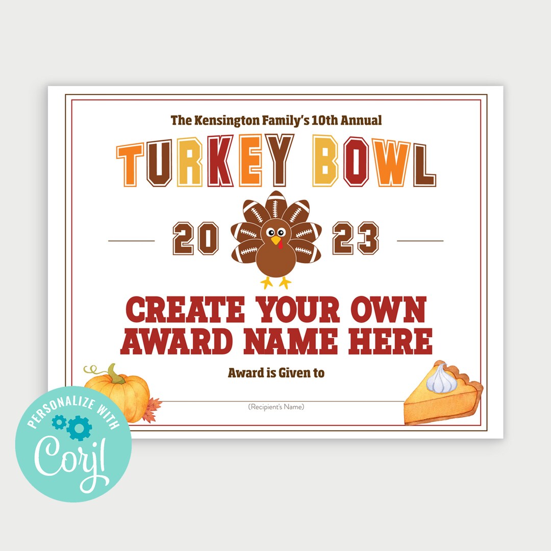 Printable Turkey Bowl Award Winner Certificate, Create Your Own Awards ...