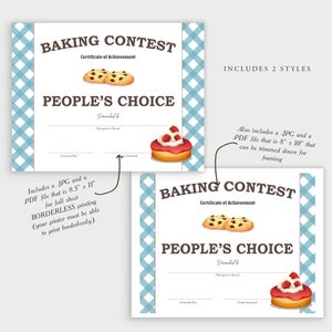 Printable Baking Contest Award Winner Certificate, People's Choice ...