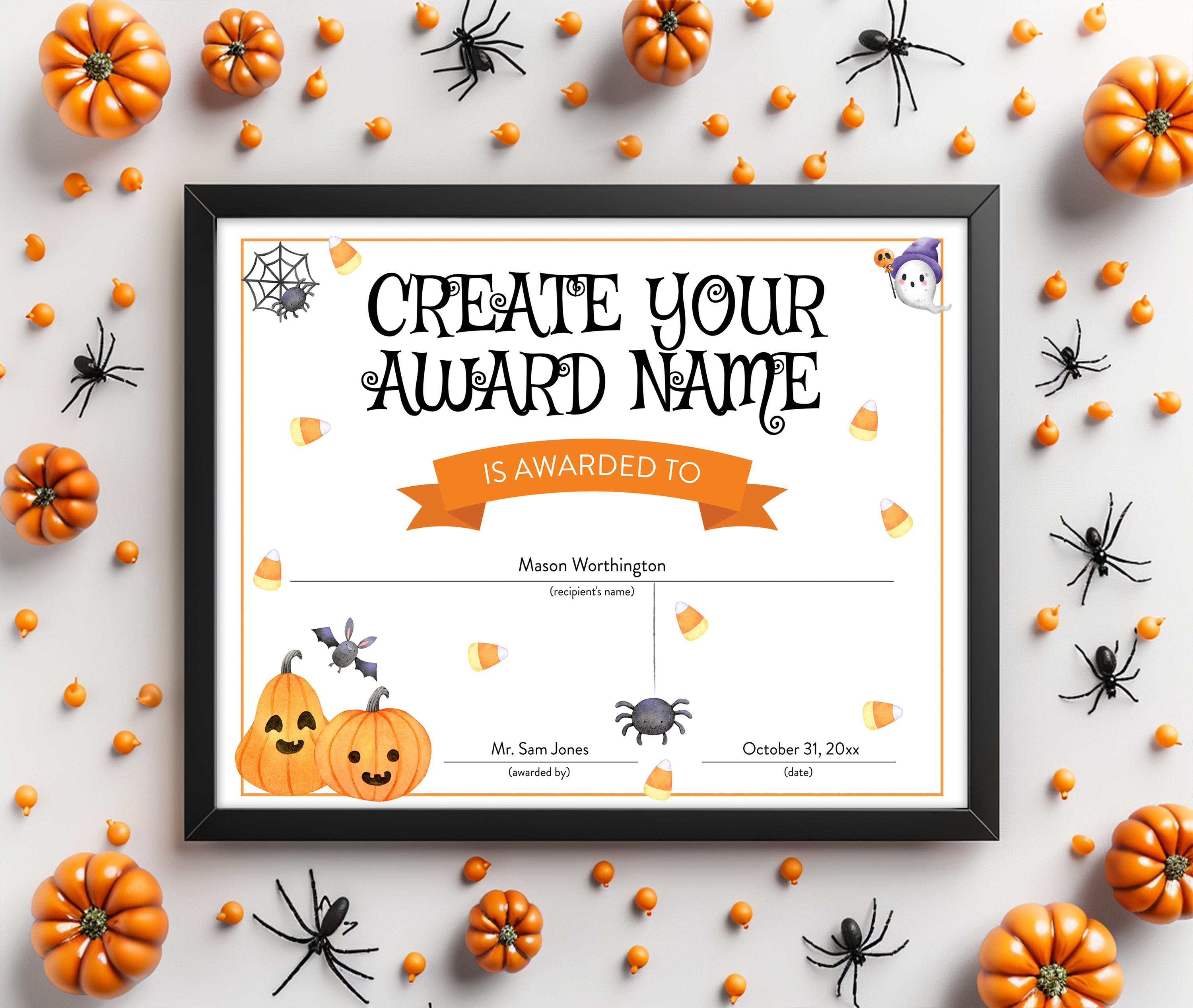 Printable Halloween Pumpkin Carving Award Certificate, Editable Award ...
