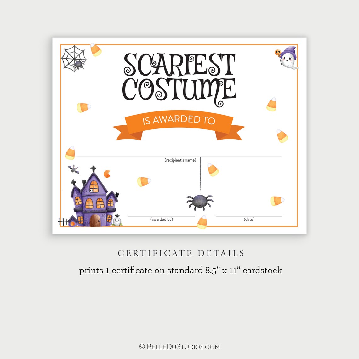 Printable Halloween Scariest Costume Award Certificate Trick - Etsy