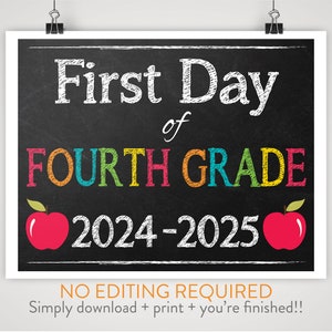 DIY Printable First Day of Fourth Grade Sign | Chalkboard Background ...