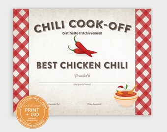 Printable Chili Cook-off Award Winner Certificate, People's Choice ...