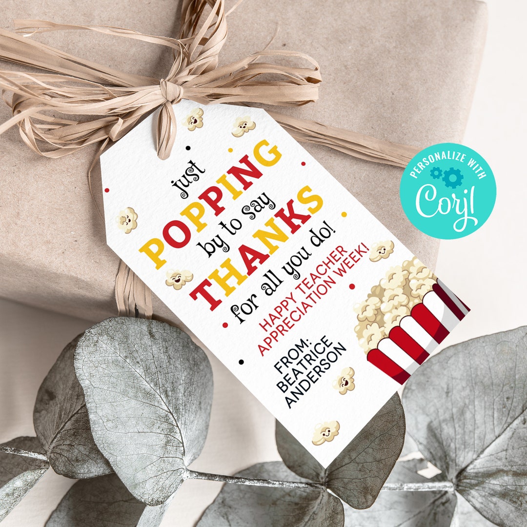 Just Popping by to Say Thanks Gift Tag, Printable Teacher Appreciation ...