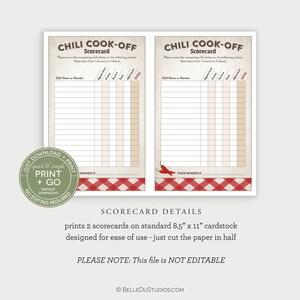 Printable Chili Cook-off Scorecard, Cook off Competition Ranking Card ...