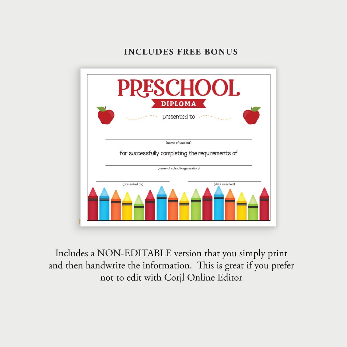 DIY Editable Preschool Diploma, Preschool Graduation Certificate ...