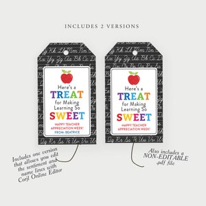 Printable Teacher Appreciation Week Gift Tag, Teacher Thank You Tag ...