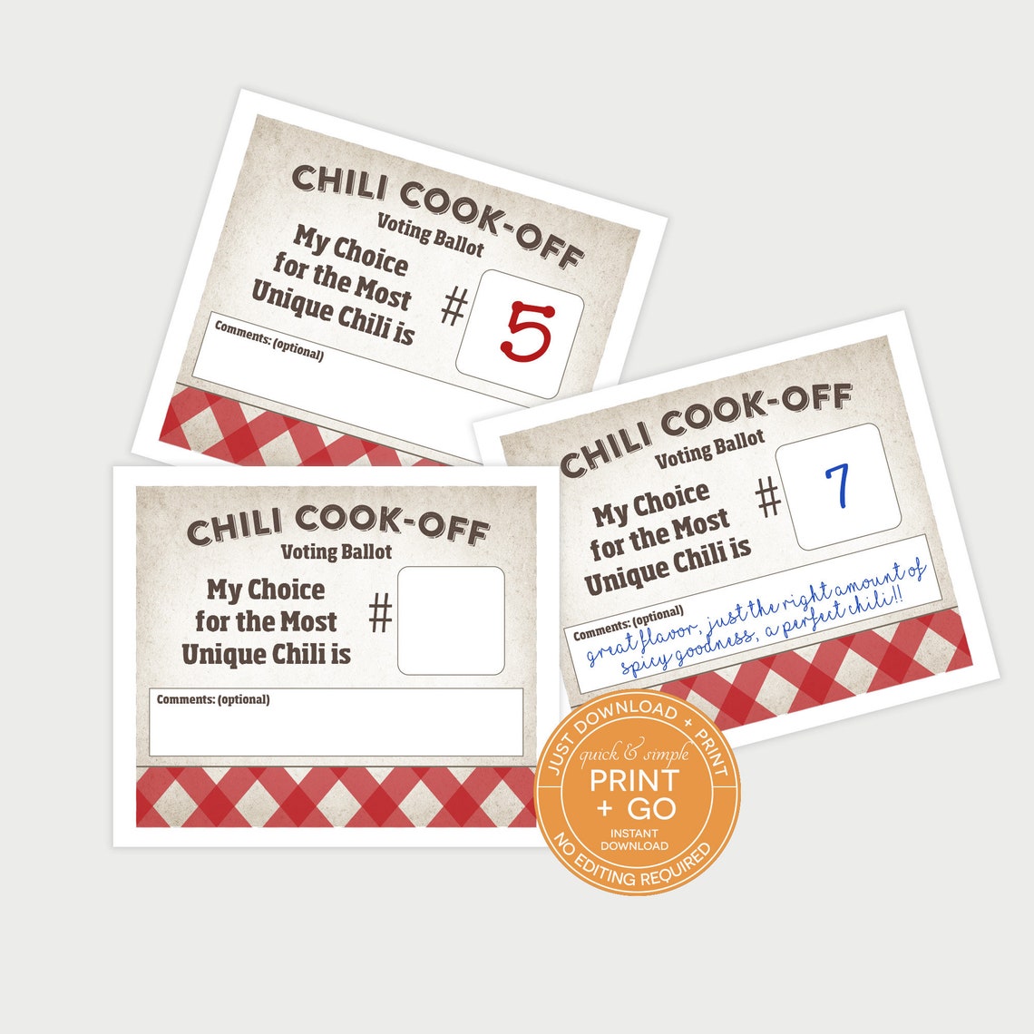 Printable Chili Cook-off Easy Ballots, Most Unique Chili, Cook off ...
