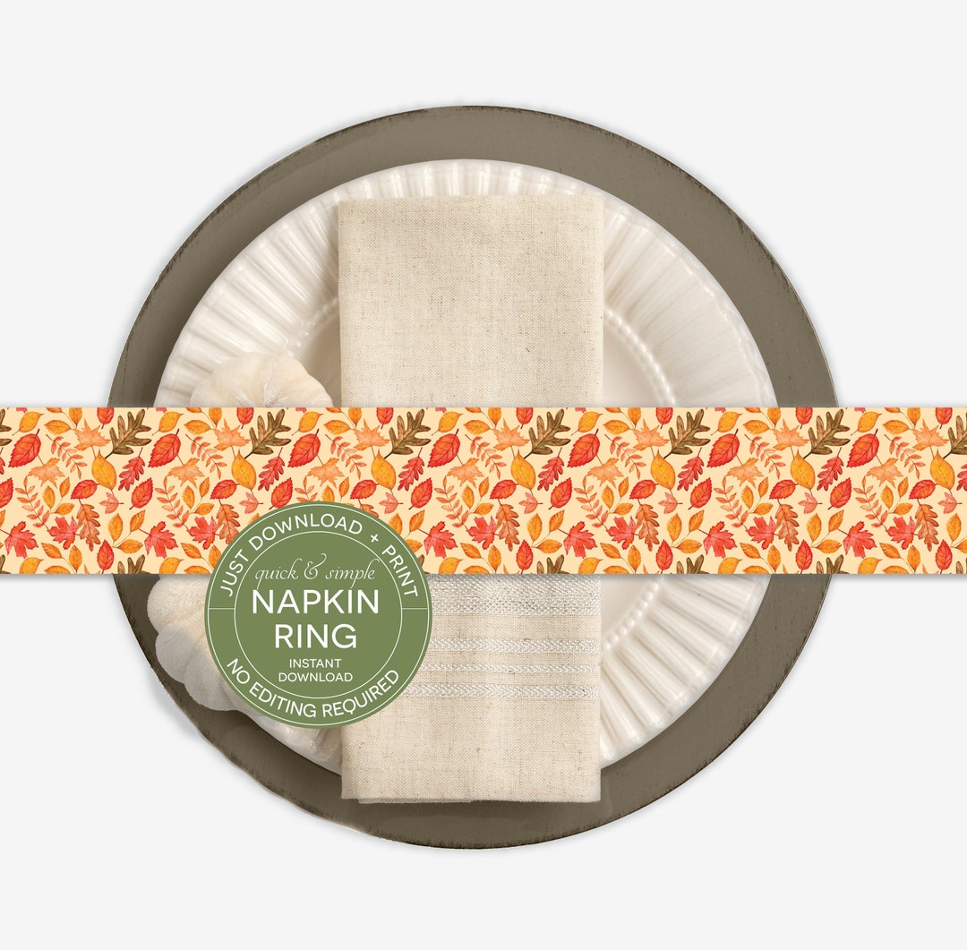 Printable Napkin Wrap, Autumn Leaves Napkin Ring, Thanksgiving Napkin ...