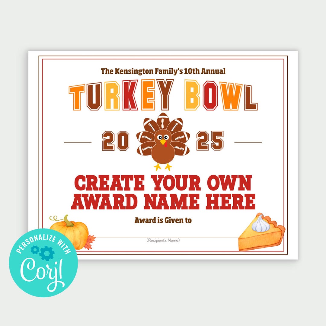 Printable Turkey Bowl Award Winner Certificate, Create Your Own Awards ...
