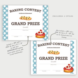 Printable Baking Contest Award Winner Certificate, Grand Prize Winner ...
