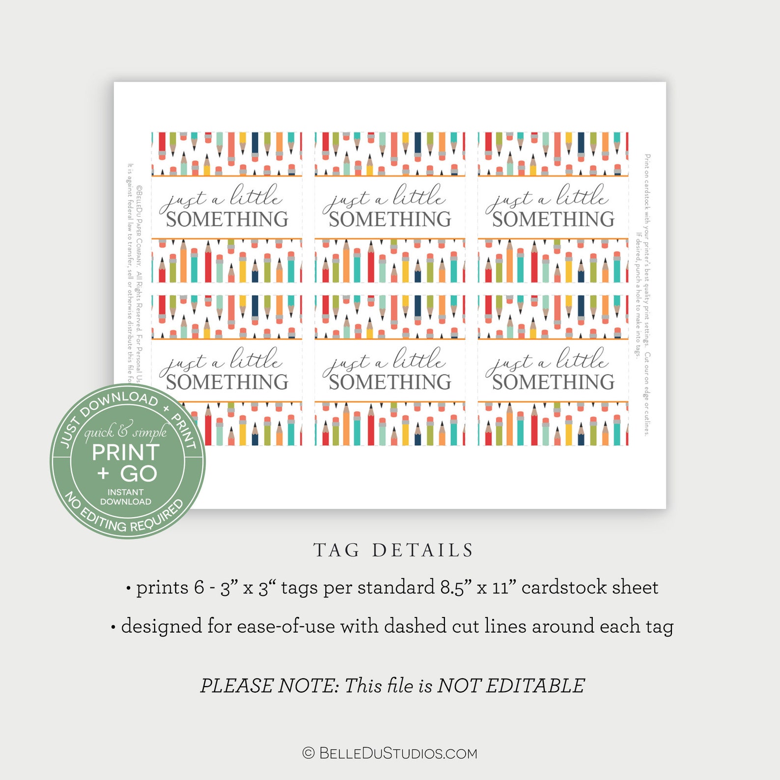 Printable "just a Little Something" Gift Tag, Minimalist Pencils All ...