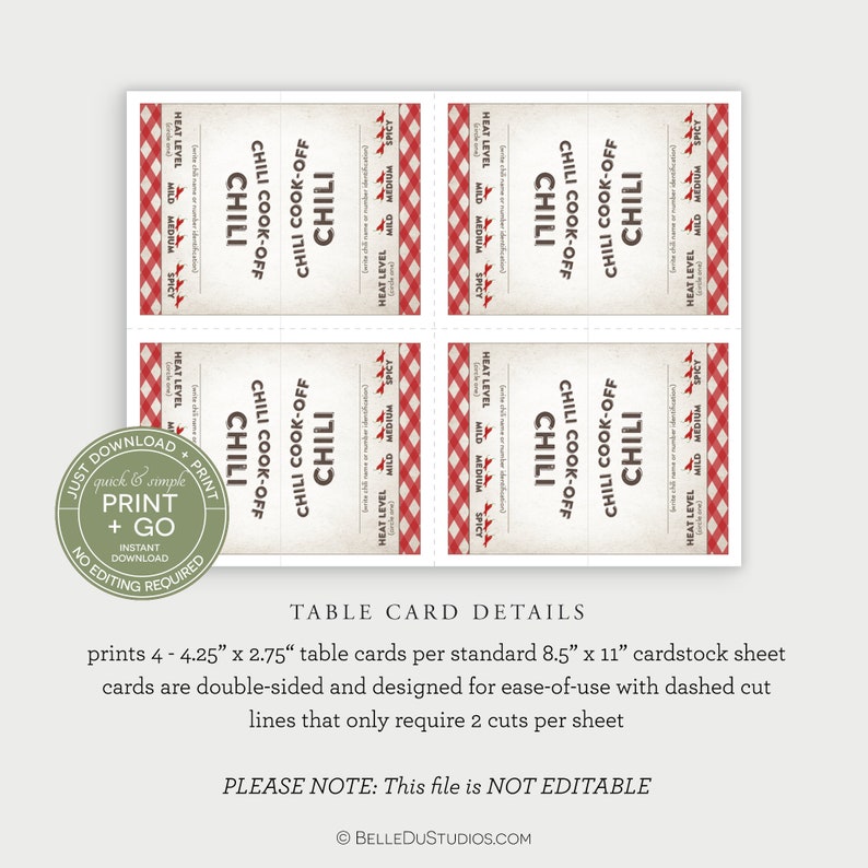 Printable Chili Cook-off Table Cards, Cook off Competition Table ...