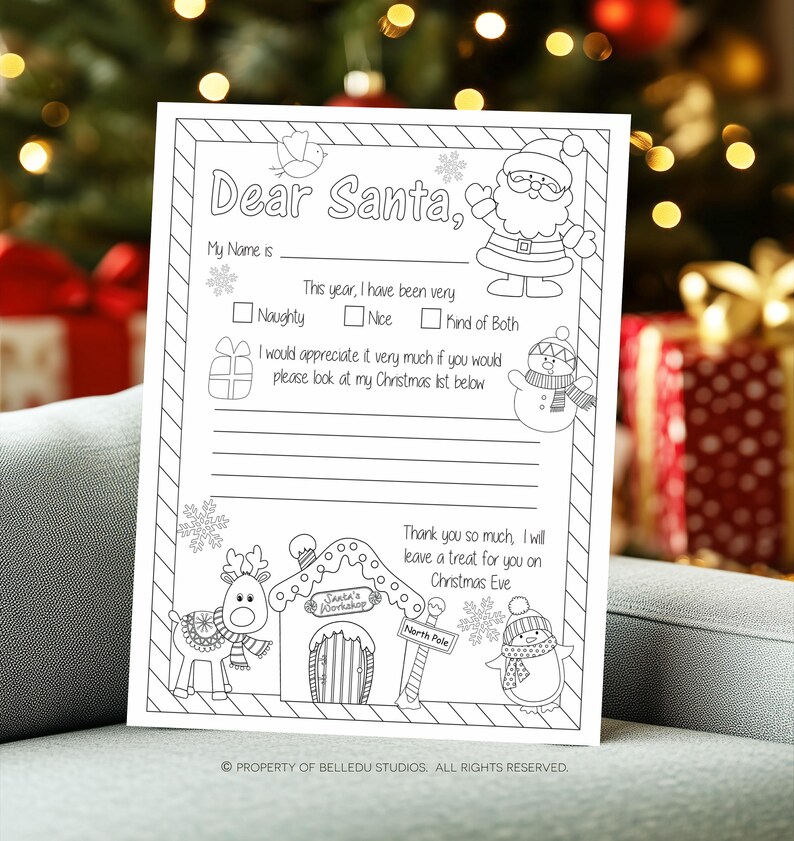 Coloring Page Letter to Santa, Christmas List Letter, Santa Letter ...