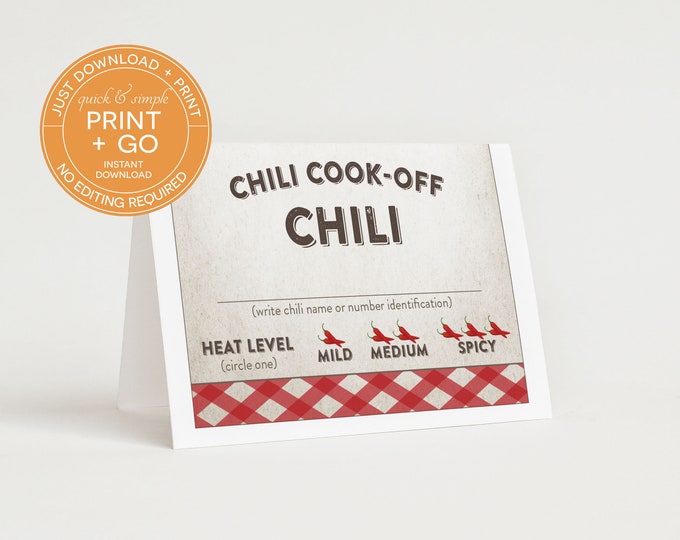 Printable Chili Cook-off Table Cards, Cook off Competition Table ...