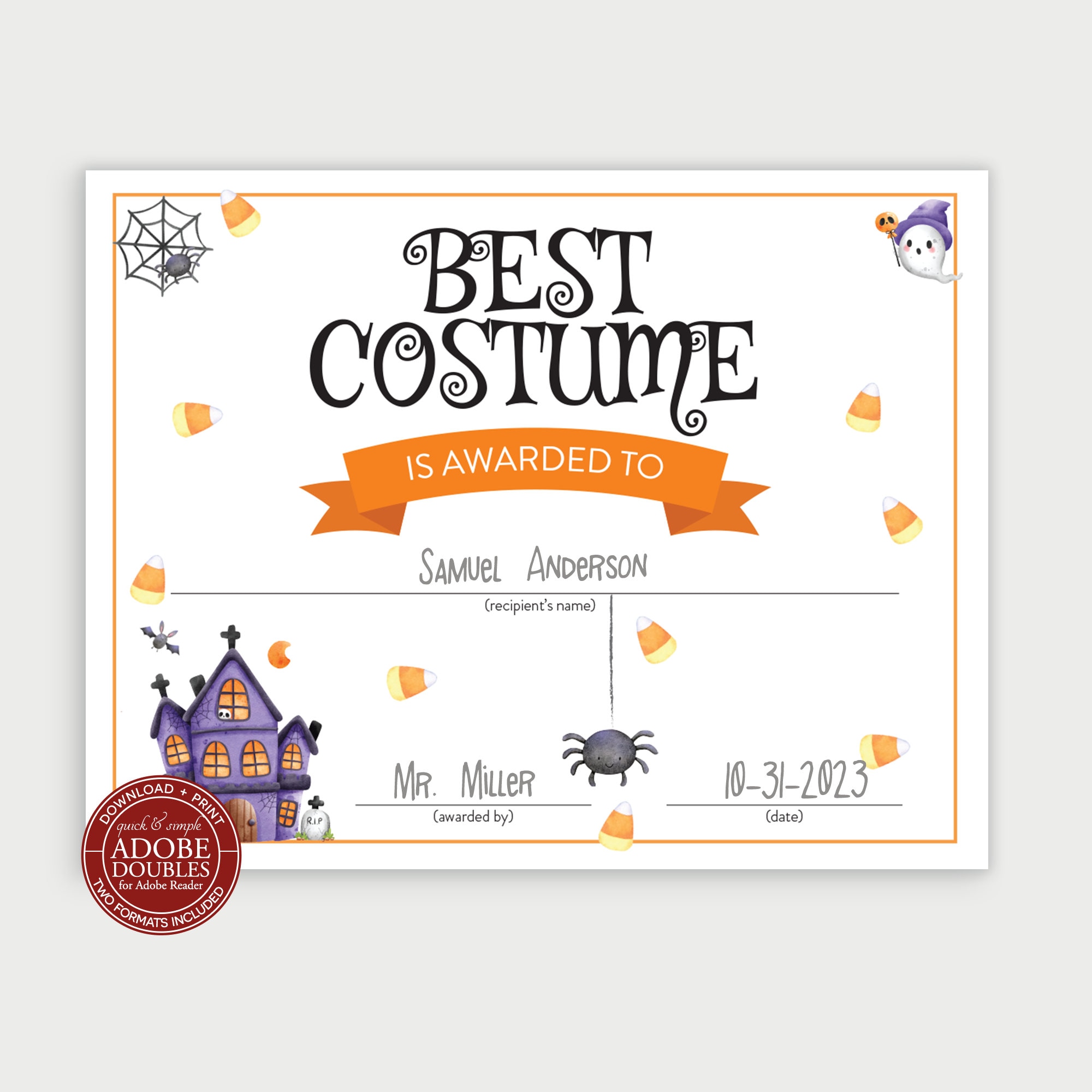 Printable Halloween Costume Award Certificate Bundle Trick or - Etsy