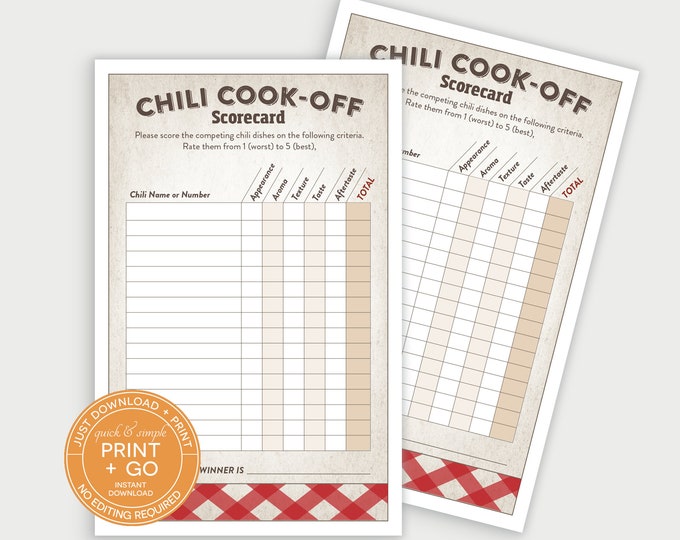 Printable Chili Cook-off Scorecard, Cook off Competition Ranking Card ...
