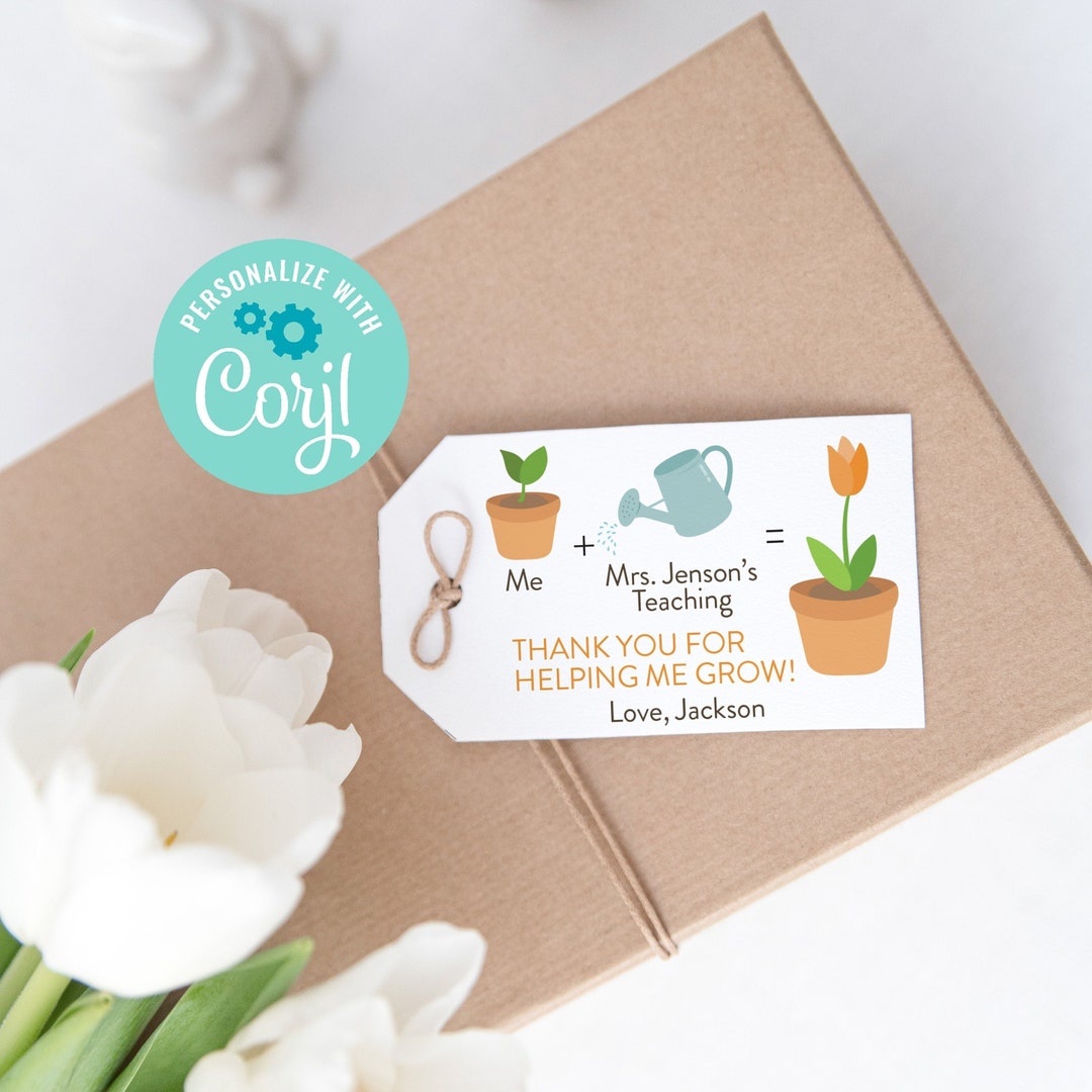 Printable Teacher Thank You Gift Tag, Thank You for Helping Me Grow ...