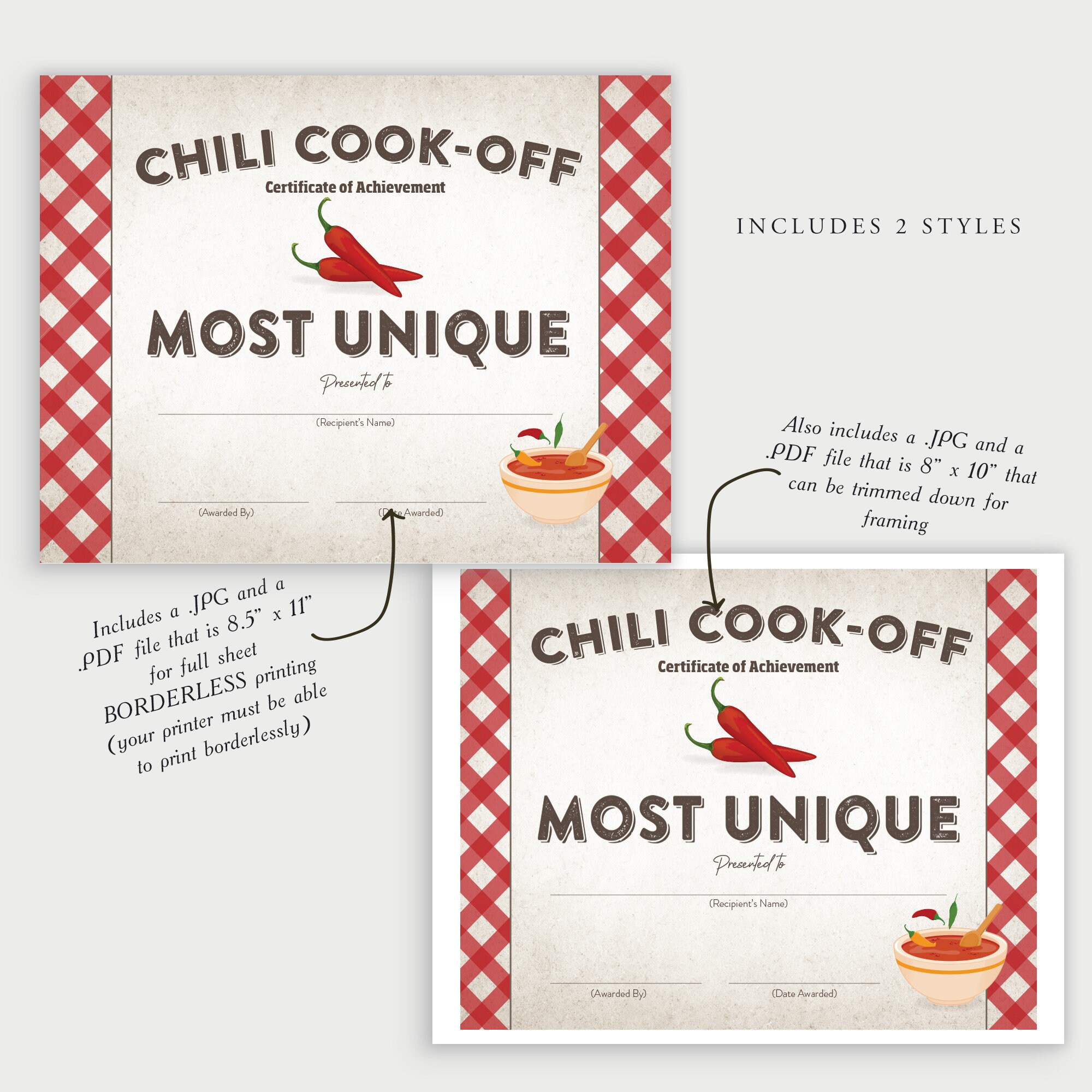 Printable Chili Cook-off Award Winner Certificate, Most Unique Chili ...