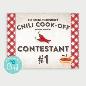 Printable Chili Cook-off Contestant Identification Sign, Create Your ...