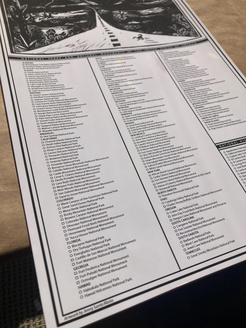 National Parks and Monuments Checklist - Etsy
