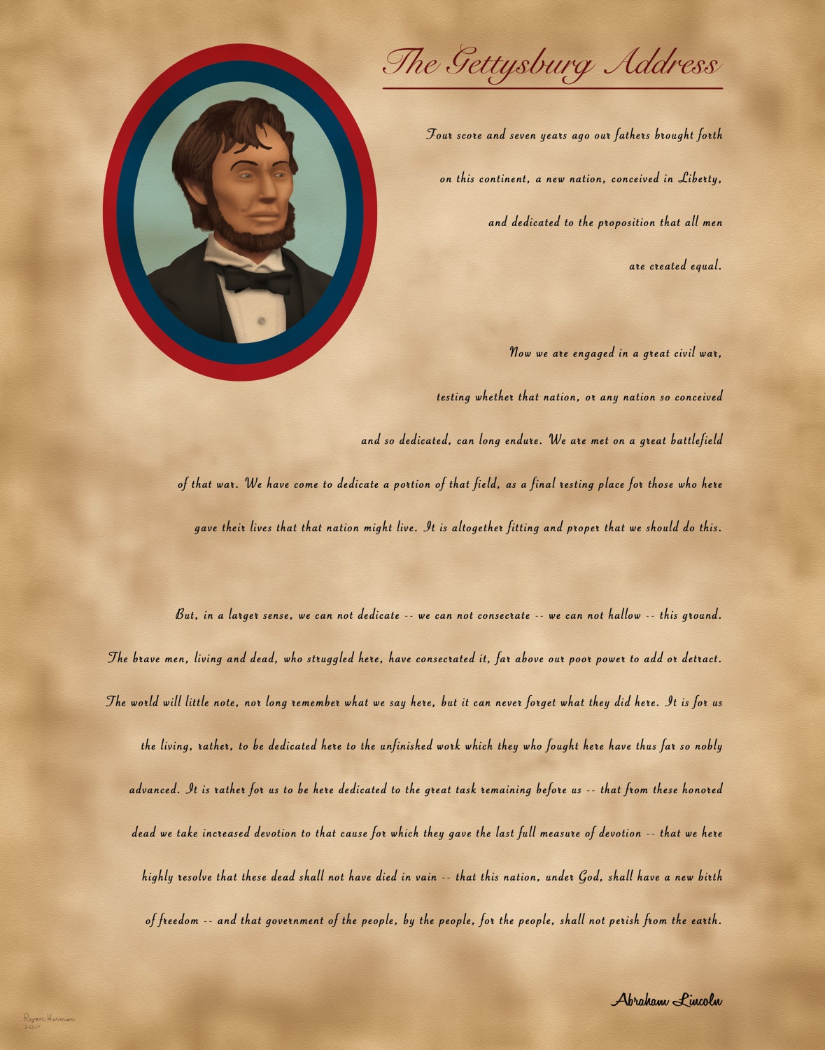 Gettysburg Address Poster Art Print President Abraham | Etsy