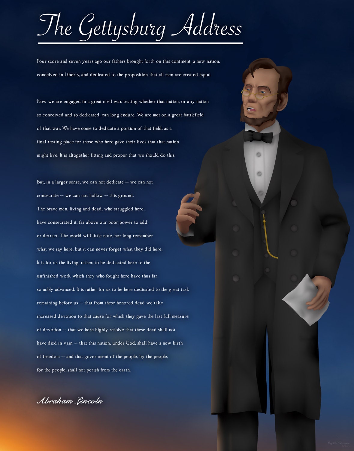 Gettysburg Address Poster Art Print President Abraham | Etsy