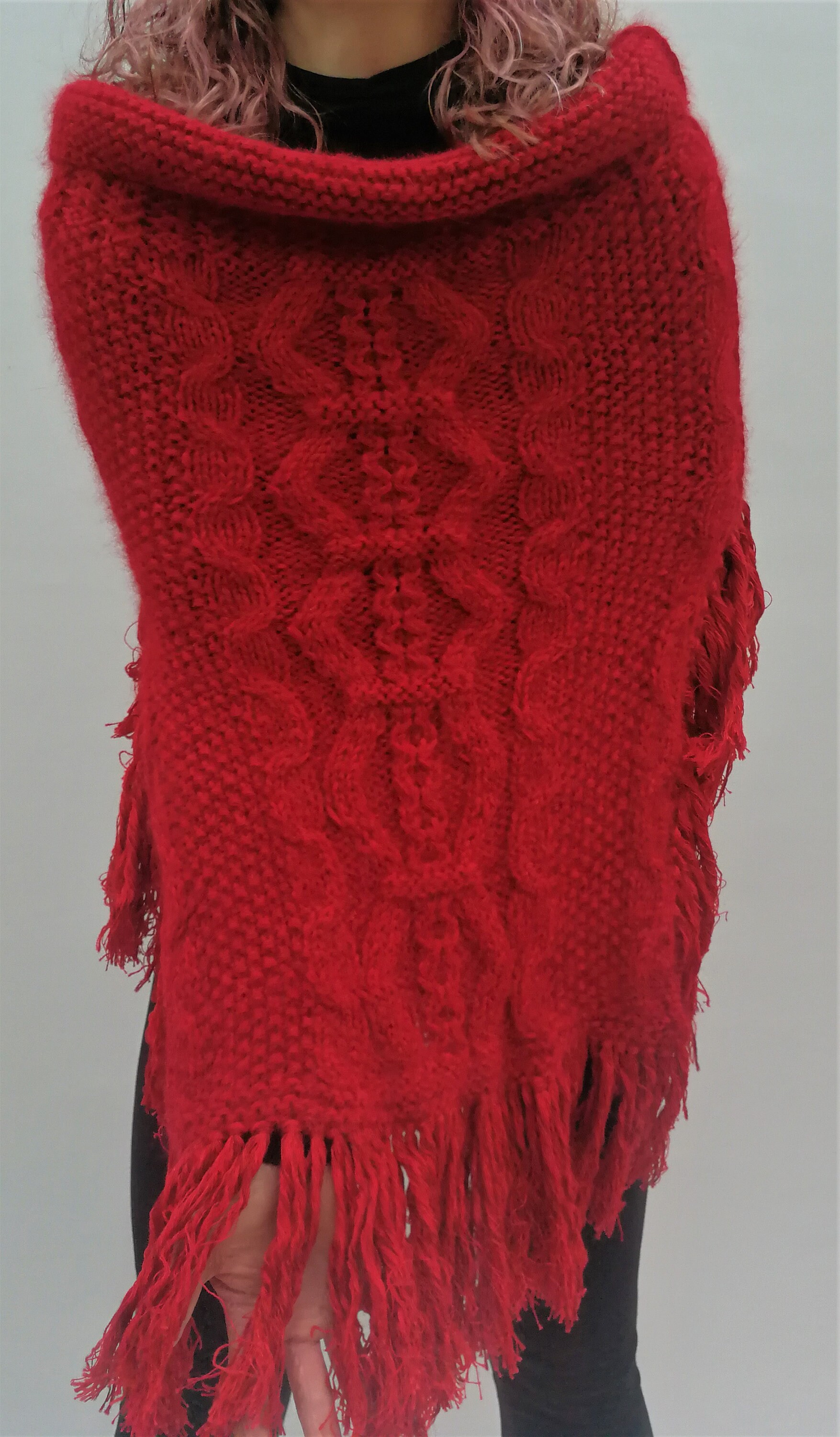 Red Poncho in Cashmere and Wool, Poncho With Fringes, Boho Chic Jacket ...