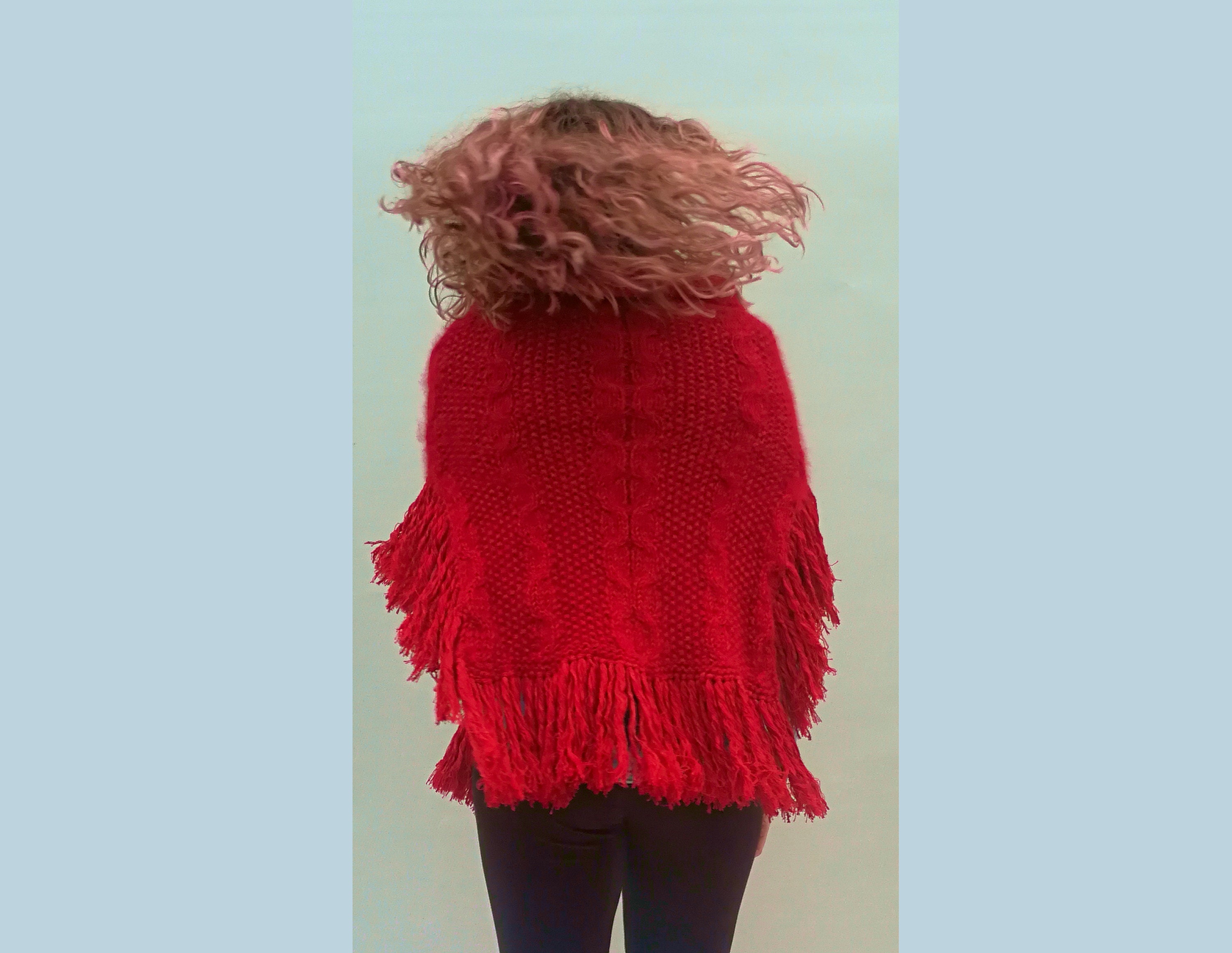 Red Poncho in Cashmere and Wool, Poncho With Fringes, Boho Chic Jacket ...