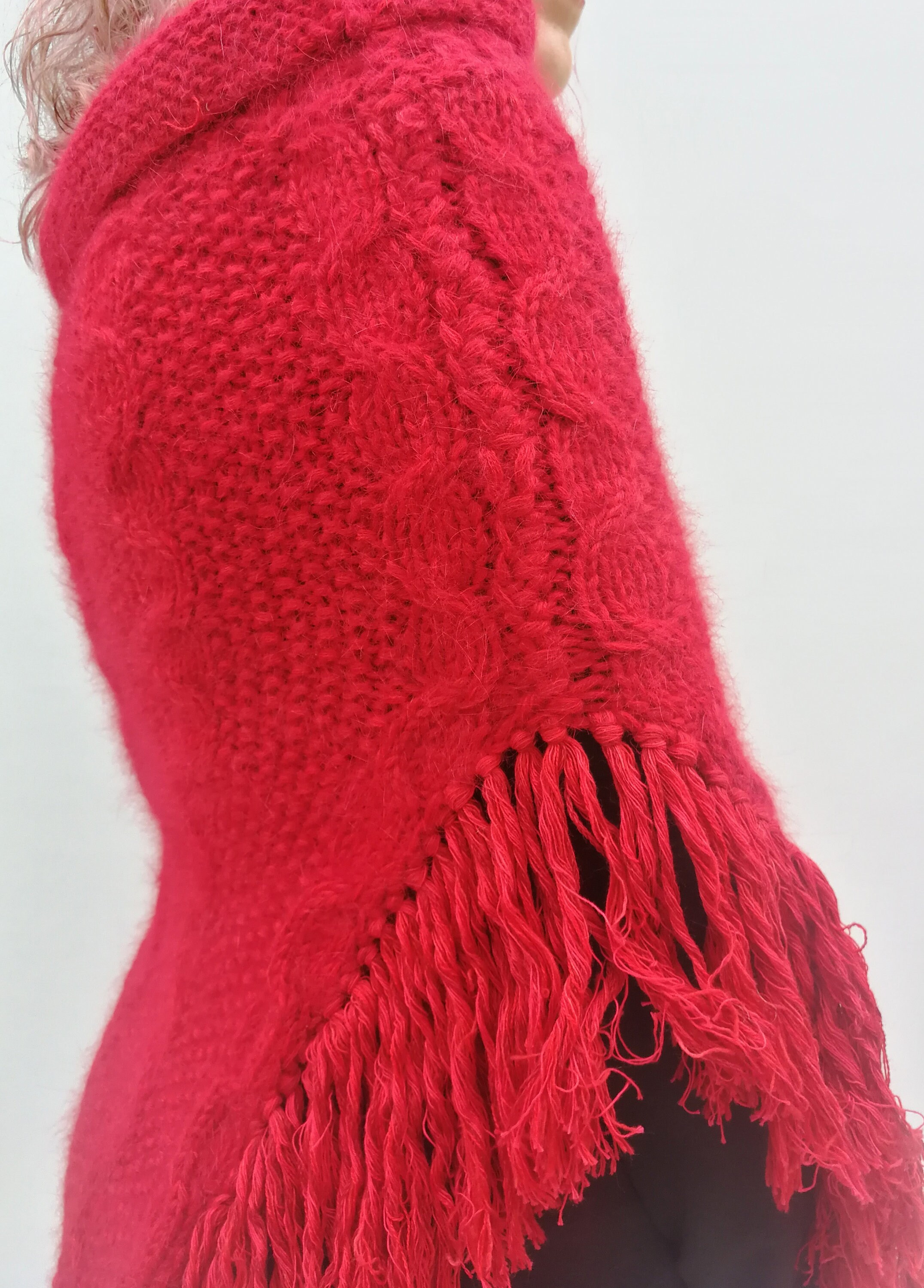 Red Poncho in Cashmere and Wool, Poncho With Fringes, Boho Chic Jacket ...