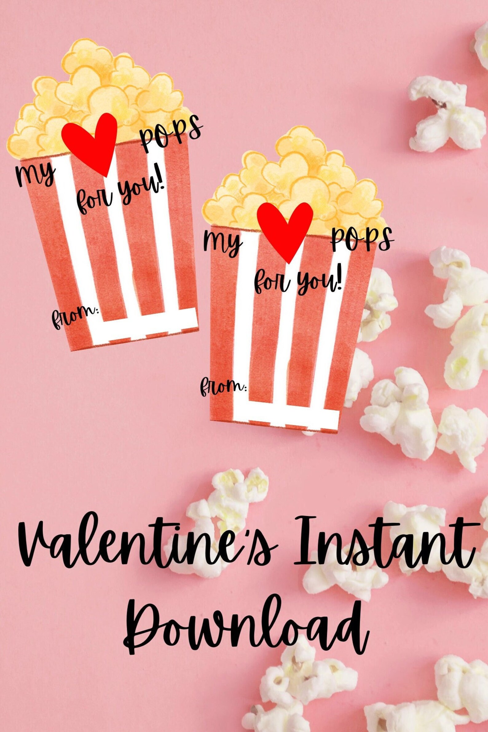 Printable Popcorn Valentines, Kids Valentine's Day Card, Boy Girl ...