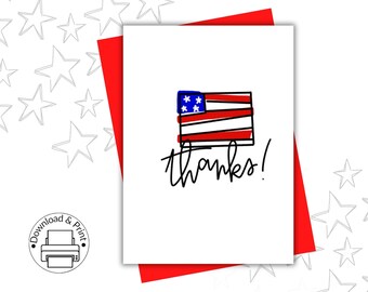 Patriotic Thank You Card, Digital Download Card, Card for Veteran, 4th ...