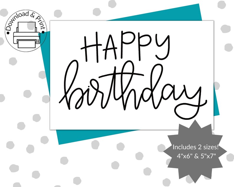 Happy Birthday Printable Card / Instant Download PDF / Card Template ...
