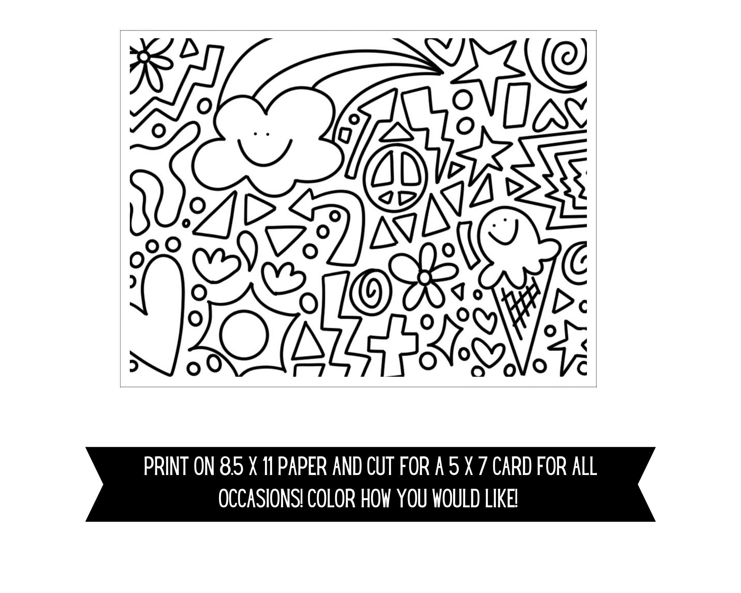 Coloring Greeting Card, Color Your Own Card, Greeting Card for All ...