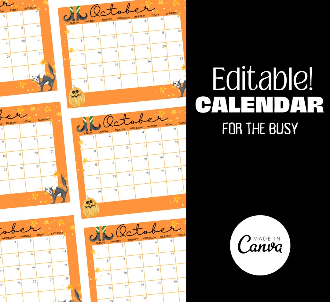 Printable October 2023 Calendar, Editable Halloween Calendar With ...