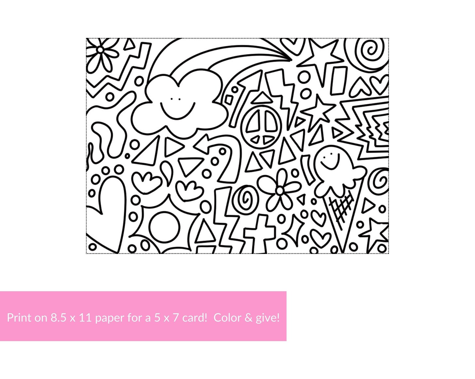 Coloring Greeting Card, Funky Fun Card, Digital Download Greeting Card ...