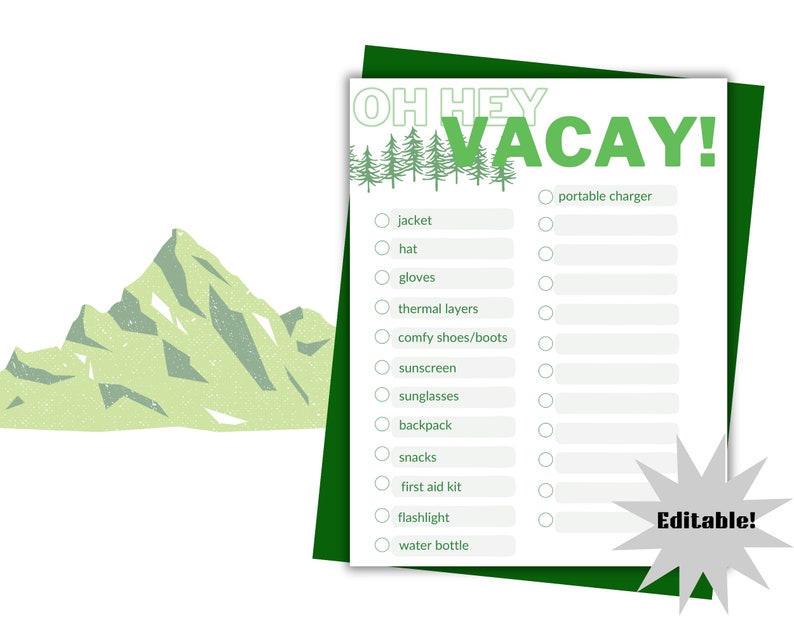 Mountain Vacation Editable Packing List - Etsy