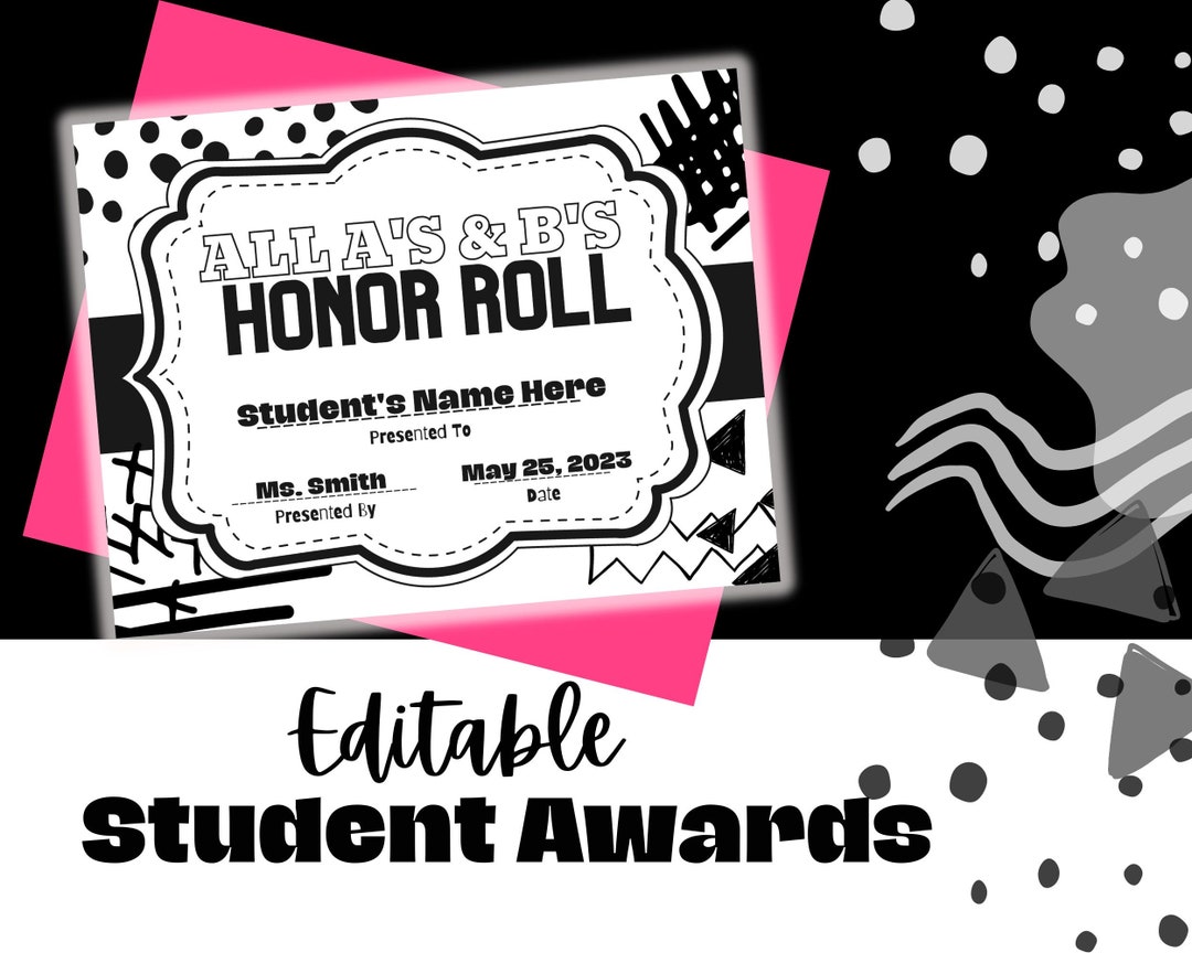 Editable Student Awards, Black and White Awards, Personalized Awards ...
