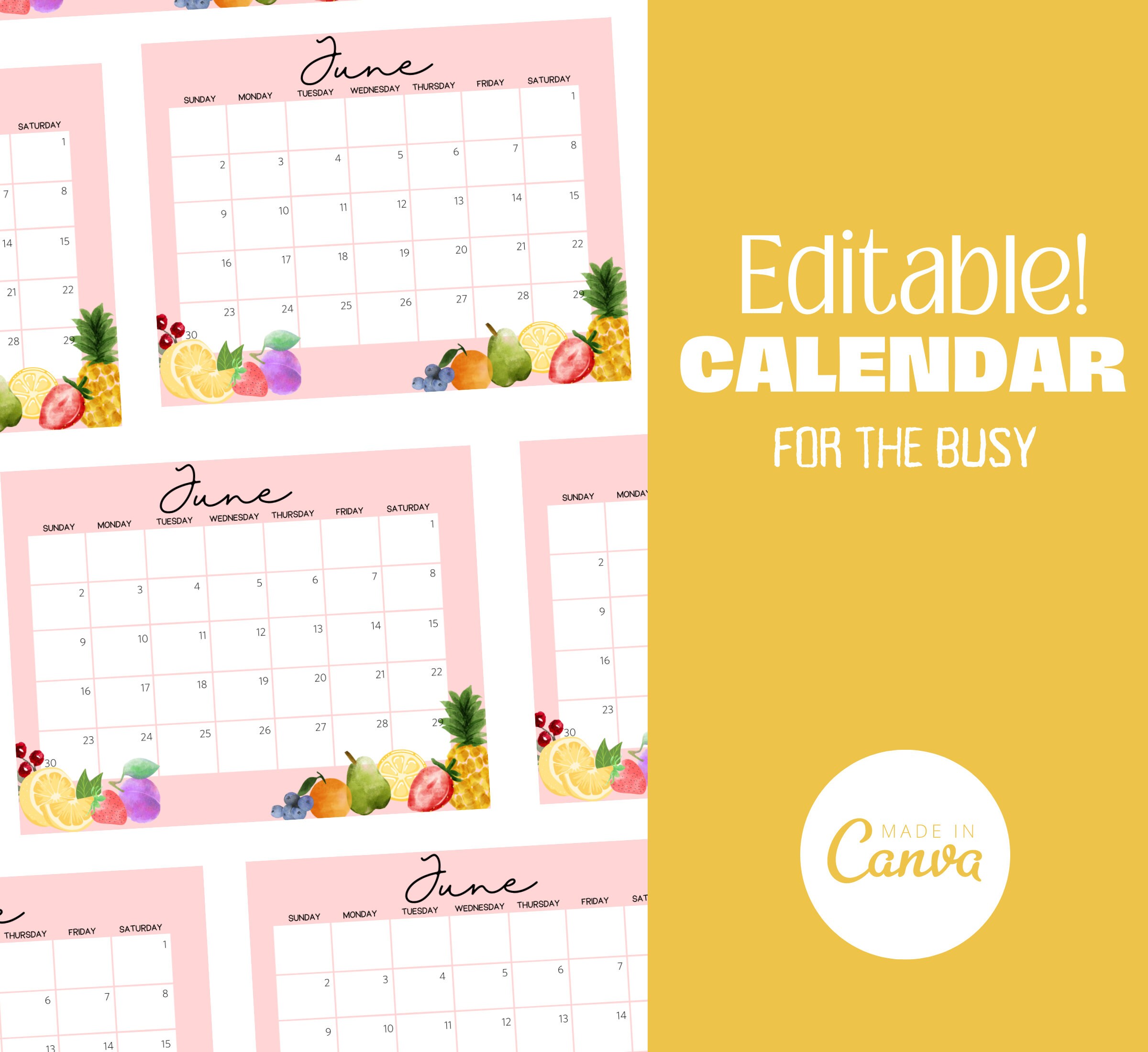 Printable June 2024 Calendar Watercolor Fruits Printable Etsy Australia