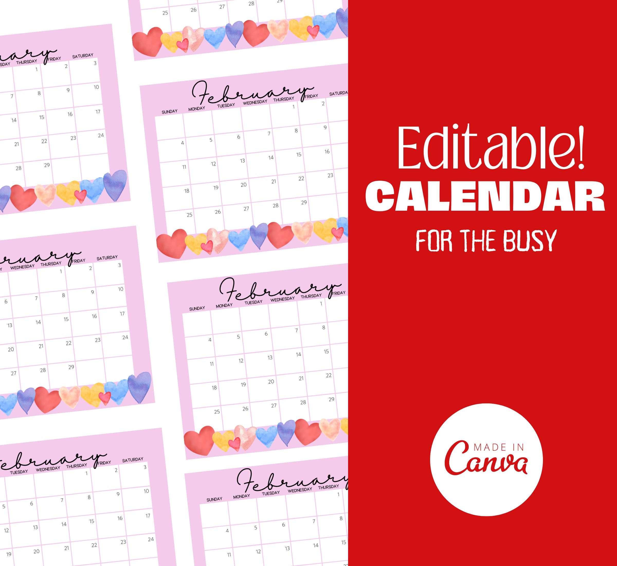 Printable February 2024 Calendar Cute Valentine s Printable Editable 