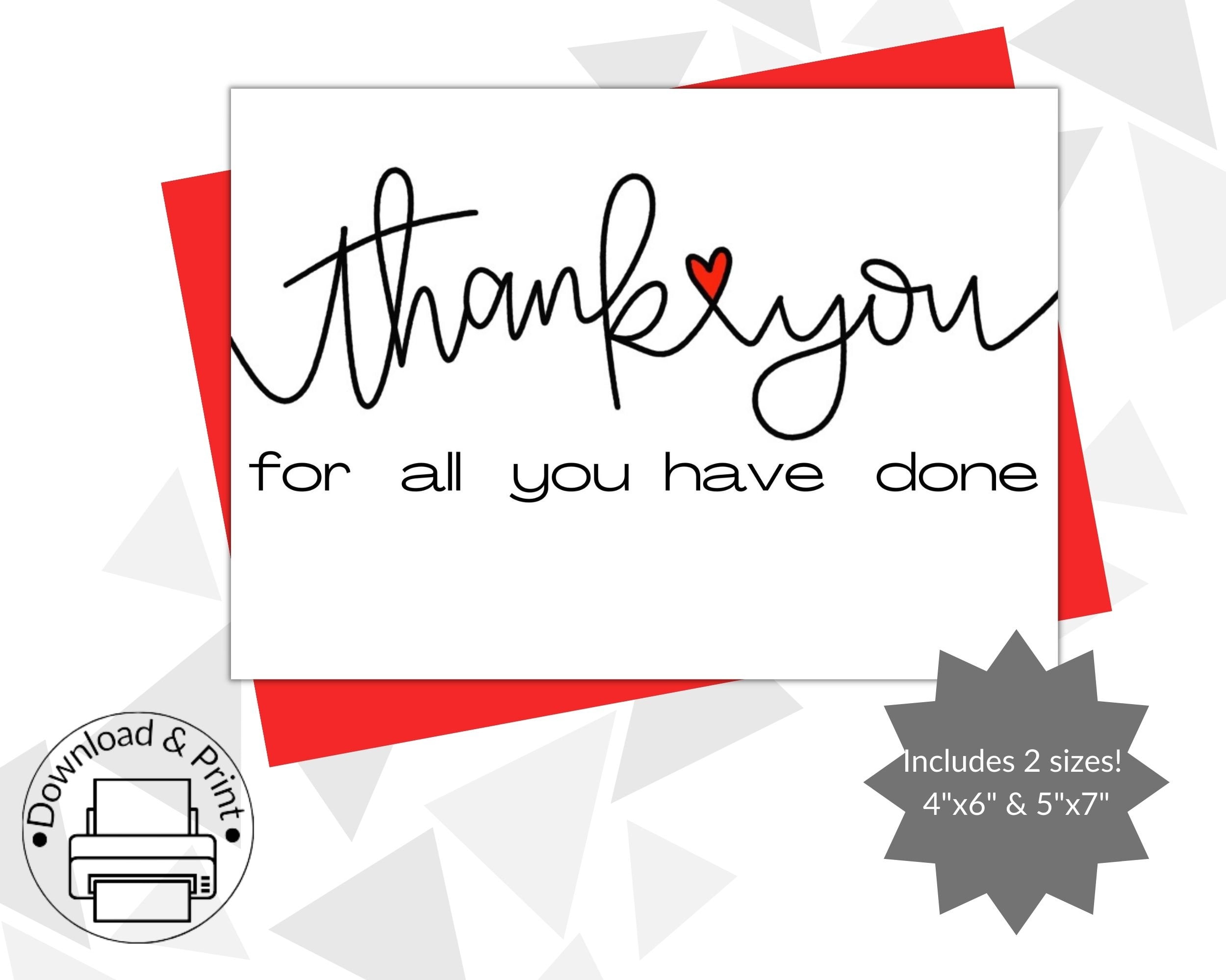 Thank You for All You Have Done Card, Appreciation Card, Card for Appreciation, Thankful Card ...