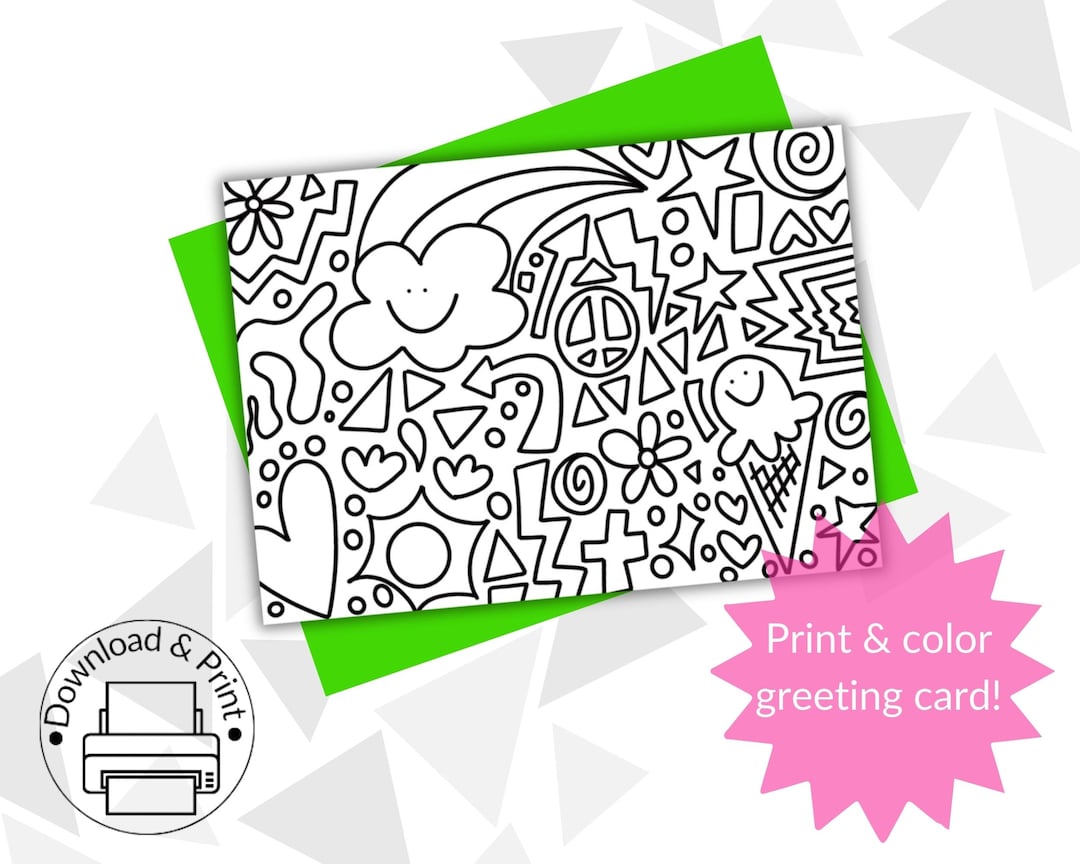 Coloring Greeting Card, Funky Fun Card, Digital Download Greeting Card ...