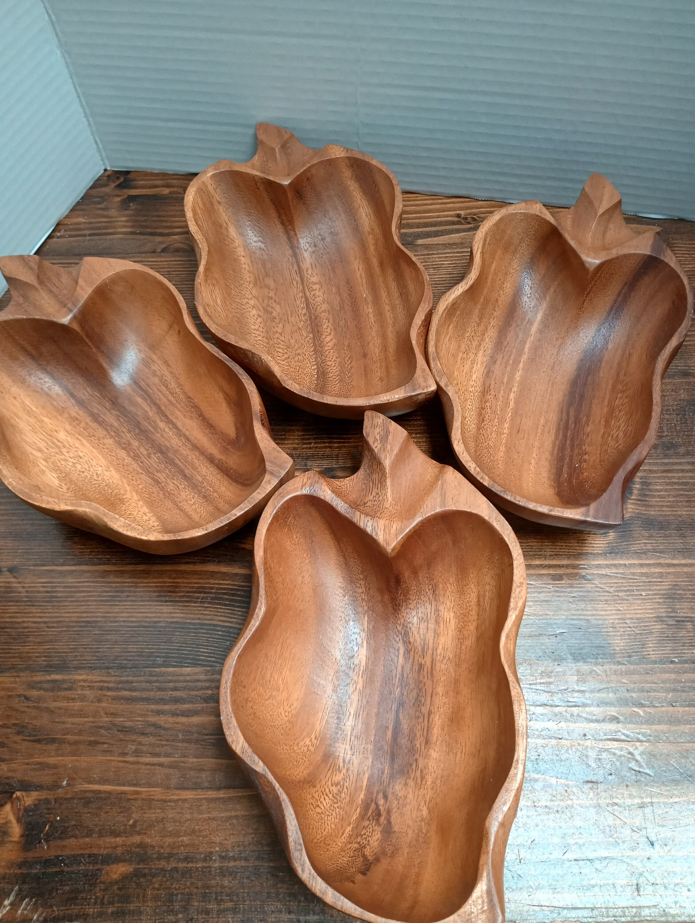 Vintage Acorn Wood Wooden Serving Dish Bowls Set of Four Monkey Pod ...