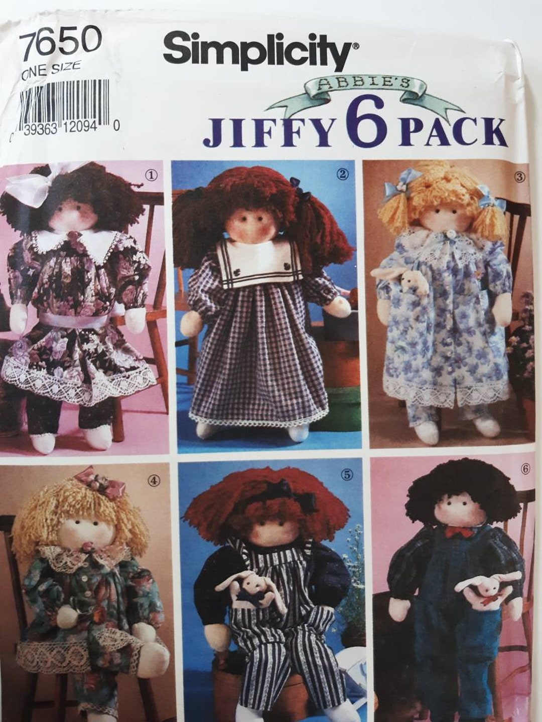 Vintage Simplicity Doll Pattern Abbie' Jiffy 6 Pack 7650 - Etsy