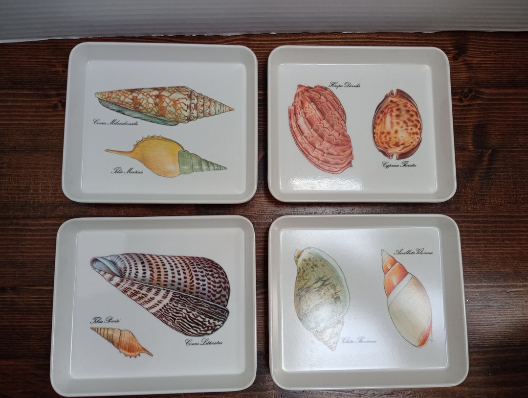 Vintage Mebel Sea Shells White Melamine Set of 4 Rectangle 4 X 6 Trays ...