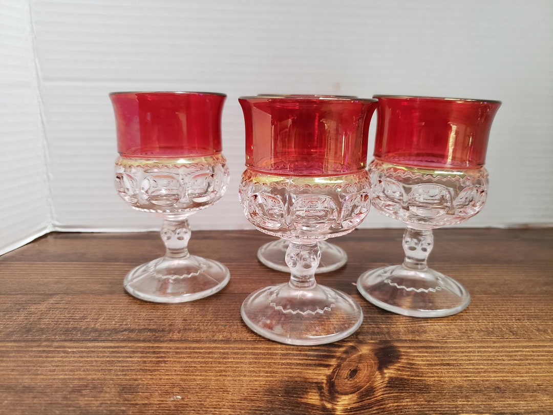 Vintage Indiana Kings Crown Ruby Stained Goblets, Set of 4 - Etsy