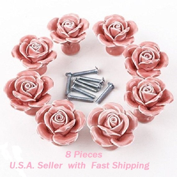 Ceramic spring floral green white funky 4cm round door knob/pulls ...