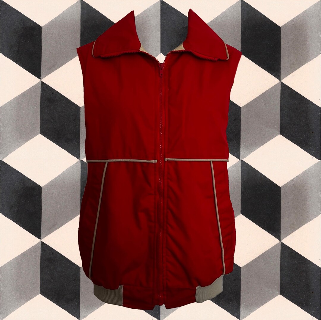 Vintage 80's Bright Red Winter Vest • by Wiman • With Beige Piping and ...