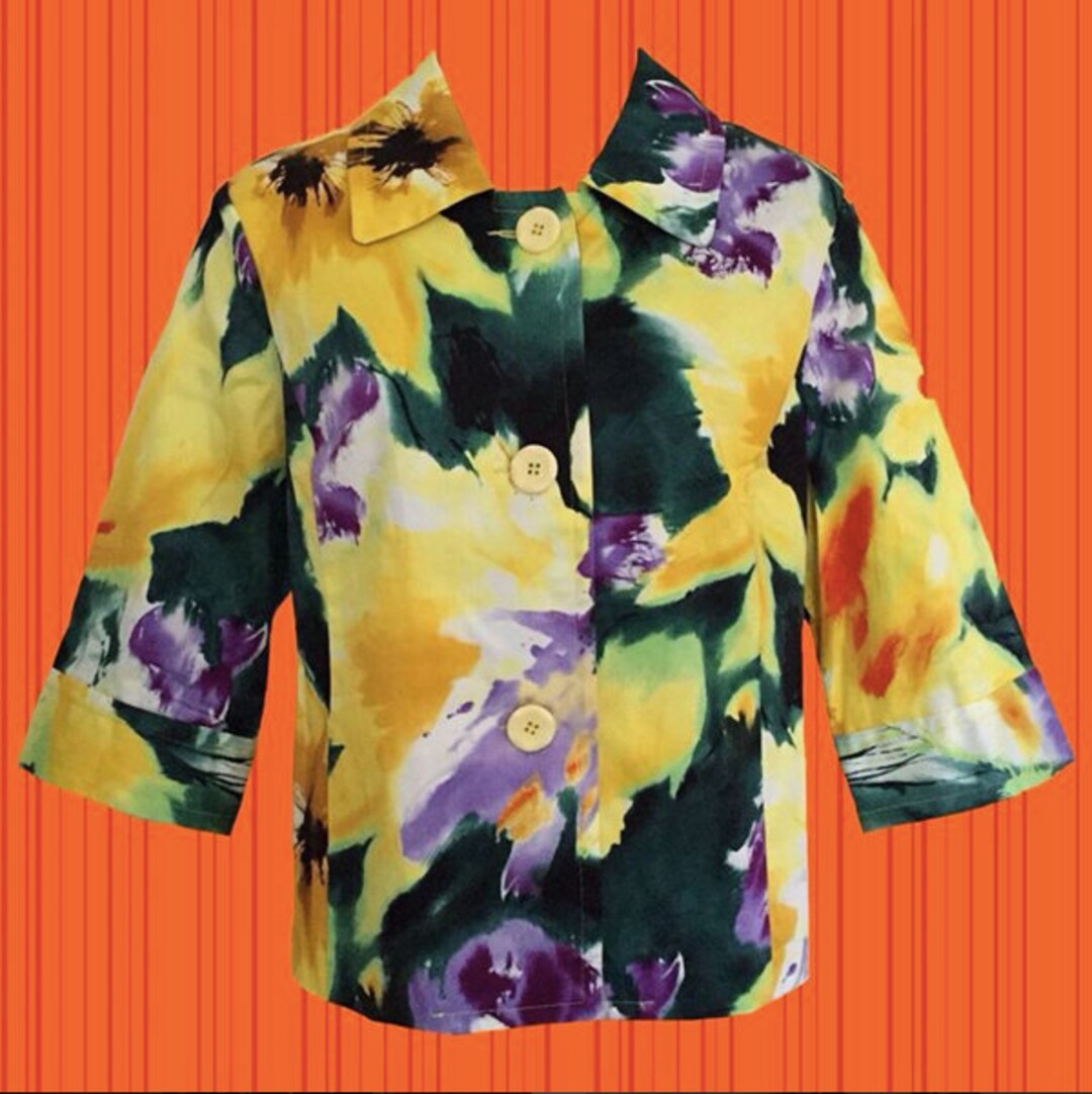 Fabulous Watercolor Floral Jacket Erin London Yellow, Green, Purple ...
