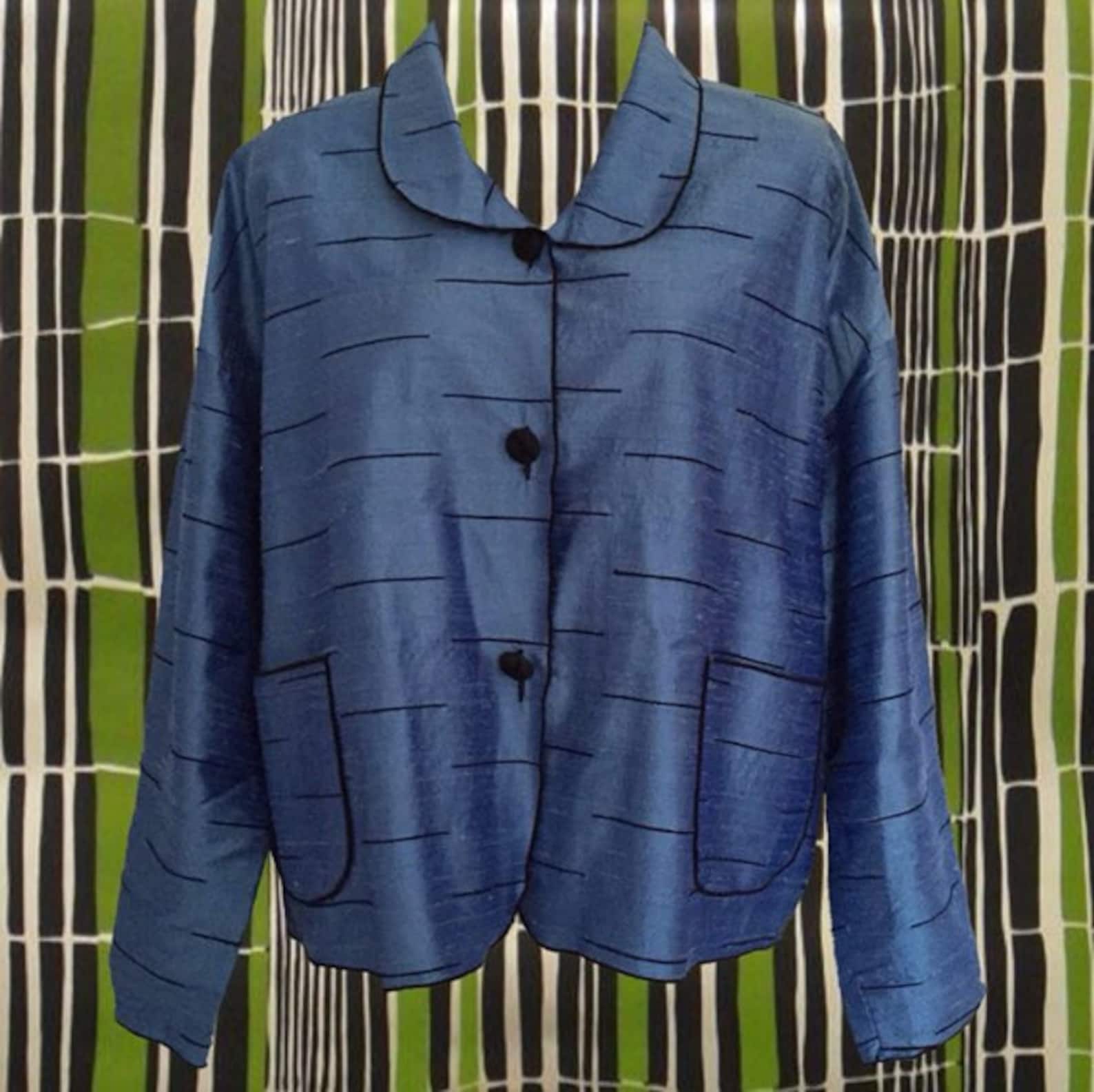 Vintage 80's Louis Simon for La Libellule Silk Jacket Icy Blue With ...