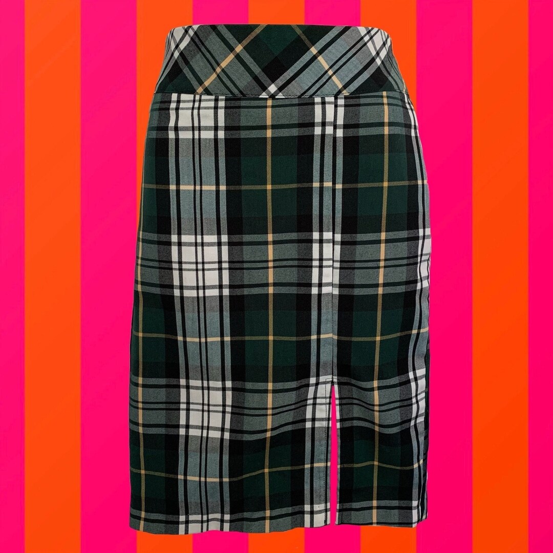 Vintage Tartan Plaid Pencil Skirt • in Black, Ivory, Green & Yellow ...